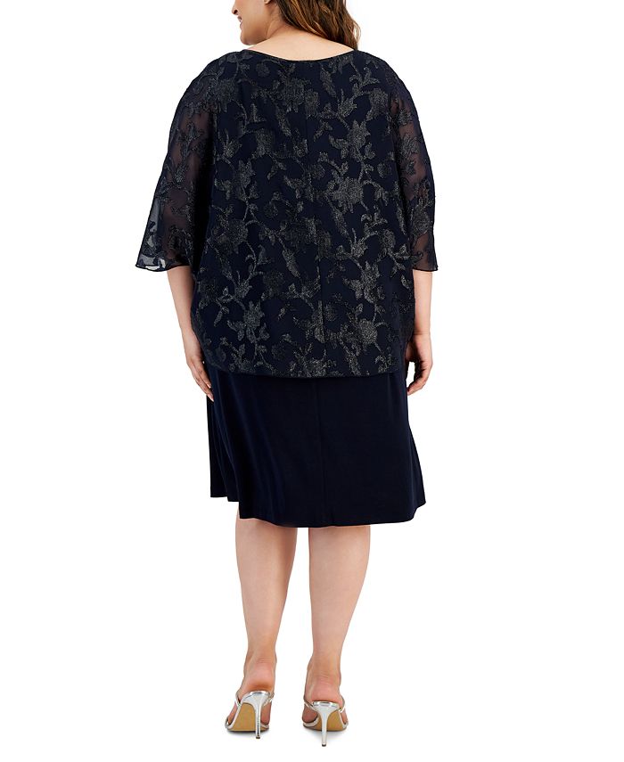 Connected Plus Size Metallic Cape Overlay Jersey Dress - Macy's