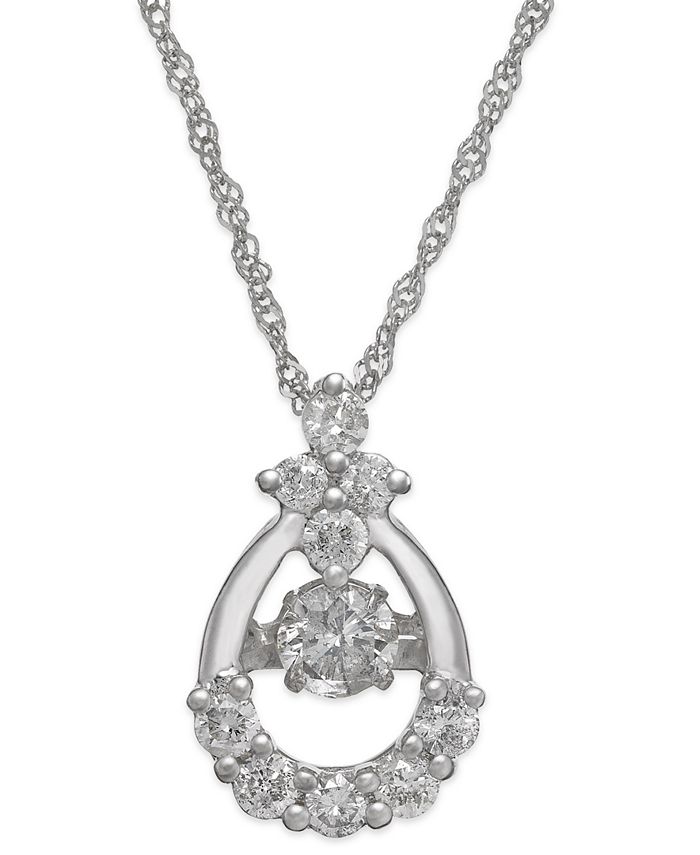 Twinkling Diamond Star Diamond Open Teardrop Pendant Necklace in 14k ...