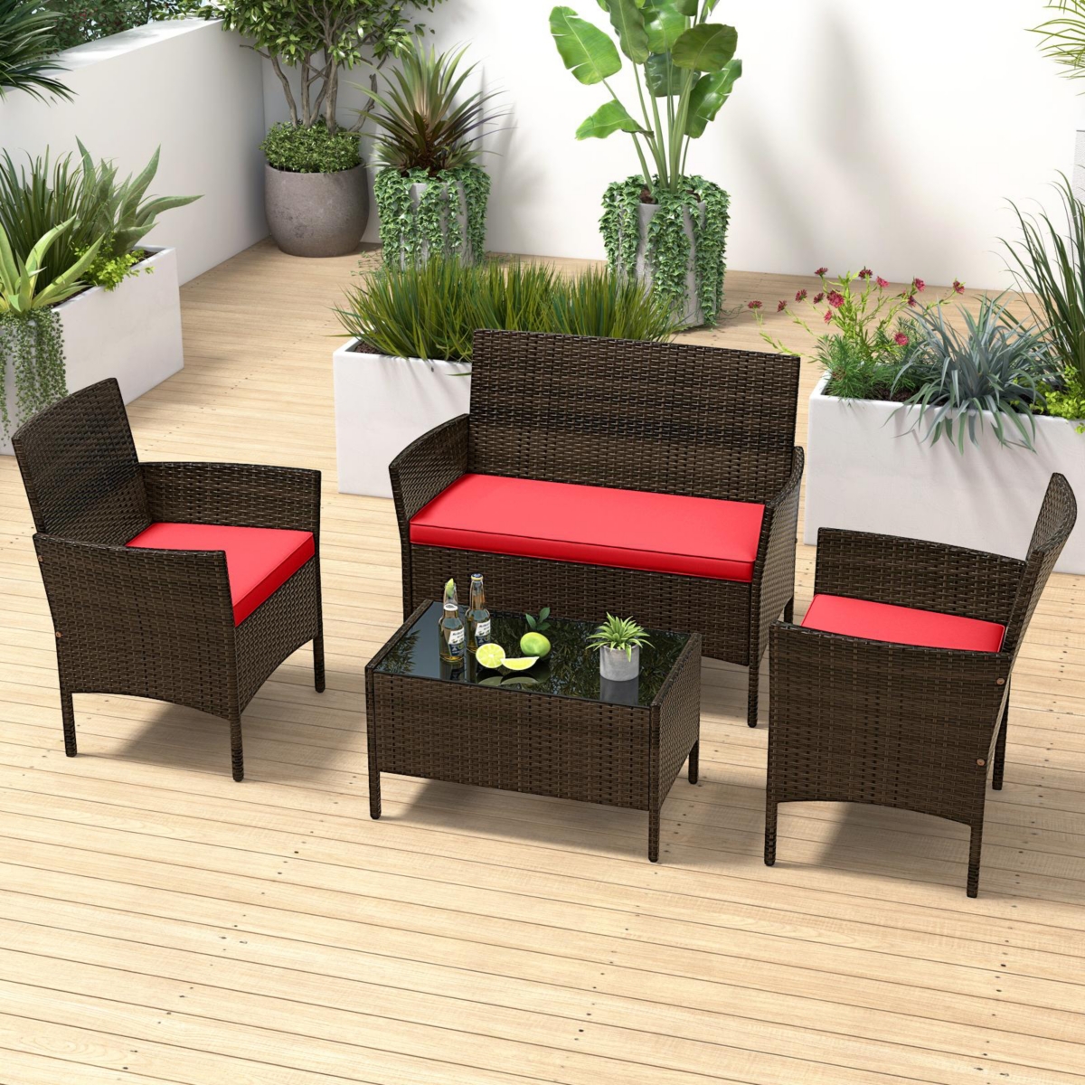 Click here for 4PCS Rattan Patio Furniture Set Cushioned Sofa Cha... prices