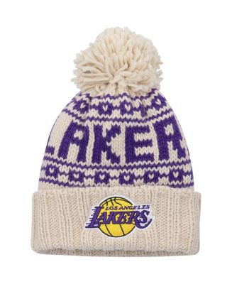 Big Girls New Era Cream Los Angeles Lakers Sport Cuffed Knit Hat with ...