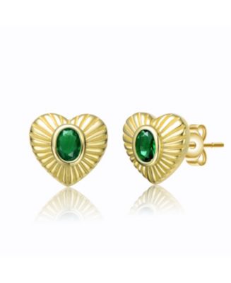 Sterling Silver 14k Yellow Gold Plated with Green Cubic Zirconia Sunray ...