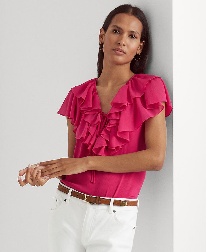 Lauren Ralph Lauren Women's Ruffle-Trim Georgette Blouse - Macy's