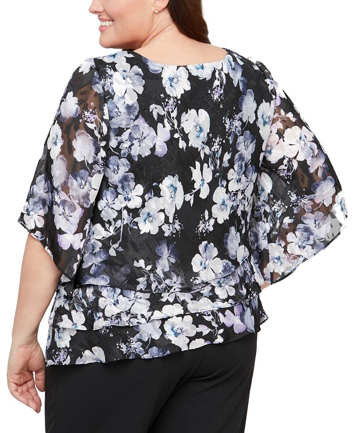 Alex Evenings Plus Size Floral-Print Tiered Chiffon Top - Macy's