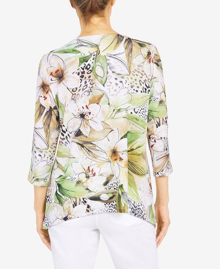 Alfred Dunner Women's Classics Skin Floral Print 3/4 Sleeve Top ...