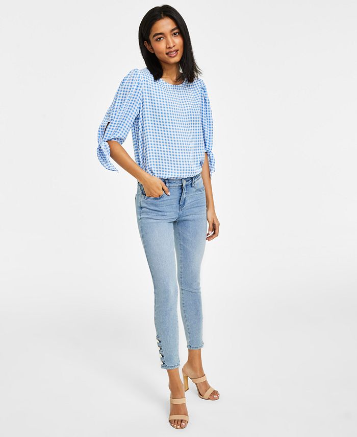 CeCe Women's Floral-Embellished Mid-Rise Skinny Jeans - Macy's