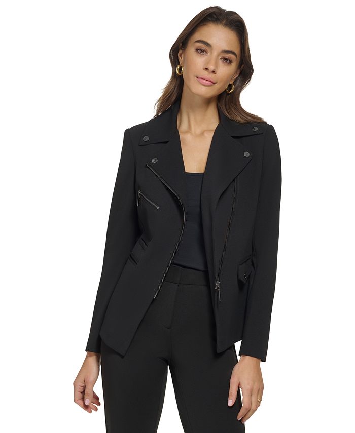 Dkny Womens Solid Zip Front Notched Collar Moto Blazer Macys