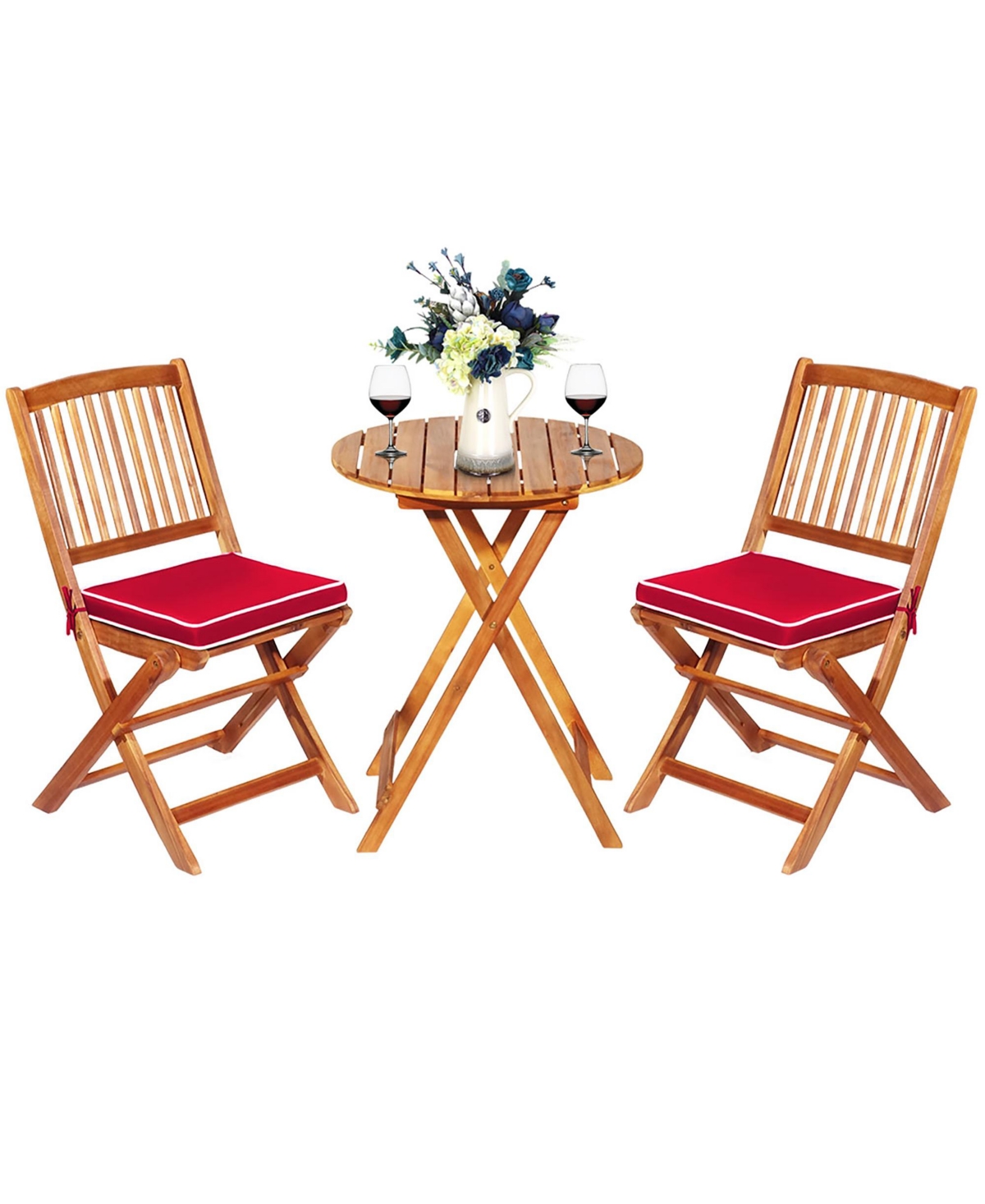 Click here for 3PCS Patio Folding Wooden Bistro Set Cushioned Cha... prices