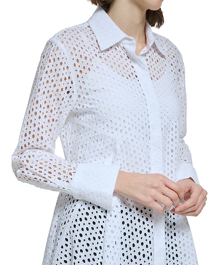 Donna Karan Women's Cotton Circle-Lace Spread-Collar Tunic - Macy's