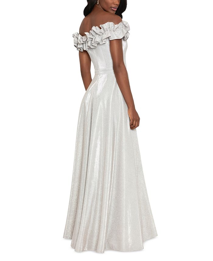 XSCAPE Petite Metallic Ruffled Off-The-Shoulder Gown - Macy's