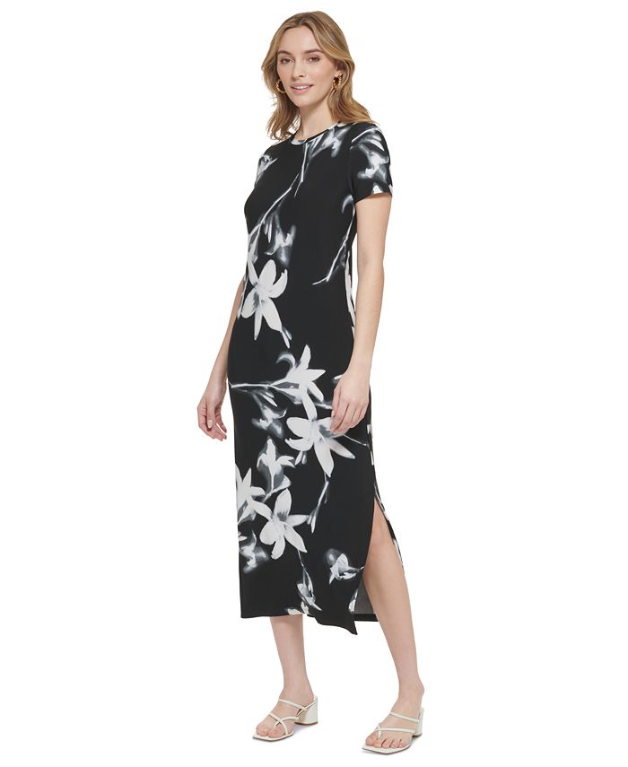 Calvin Klein Women's Short Sleeve Floral Maxi Dress - Macy's