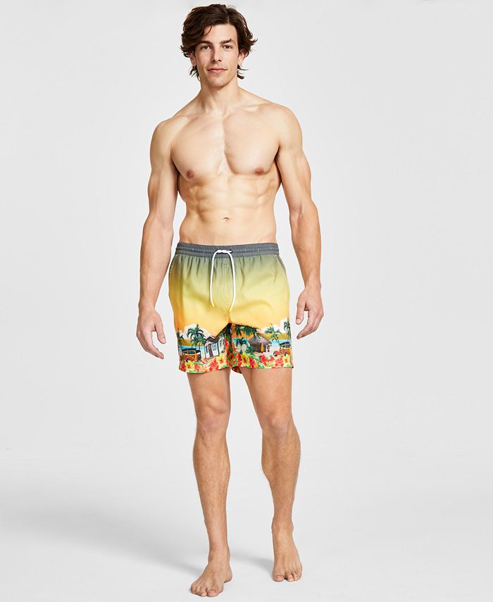 GUESS Men's Hawaii Tropical Print Drawstring Swim Trunks - Macy's