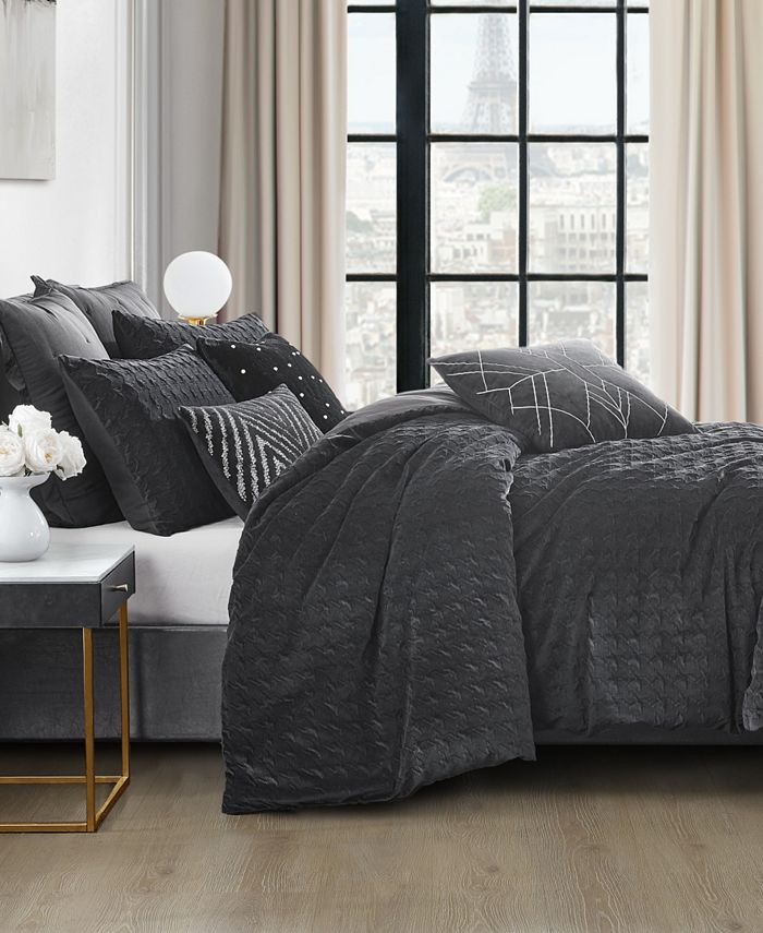 KARL LAGERFELD PARIS Velvet Houndstooth 3 Piece Comforter Set, Full ...