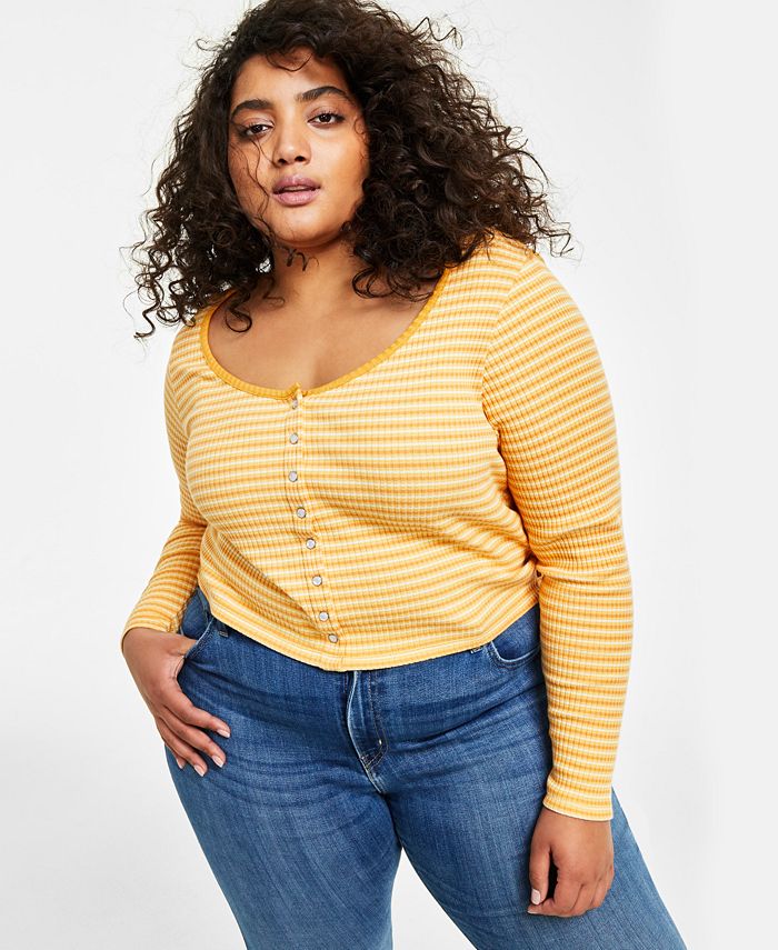 Levi's Trendy Plus Size Britt Long-Sleeve Snap-Front Top - Macy's