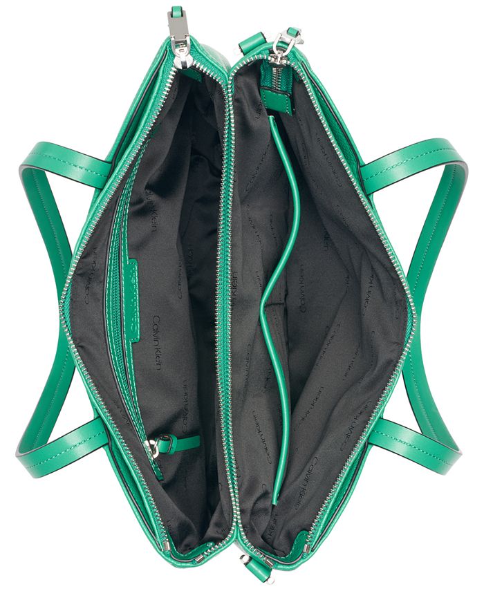 Calvin Klein Chrome Embossed Signature Top Zipper Convertible Tote - Macy's