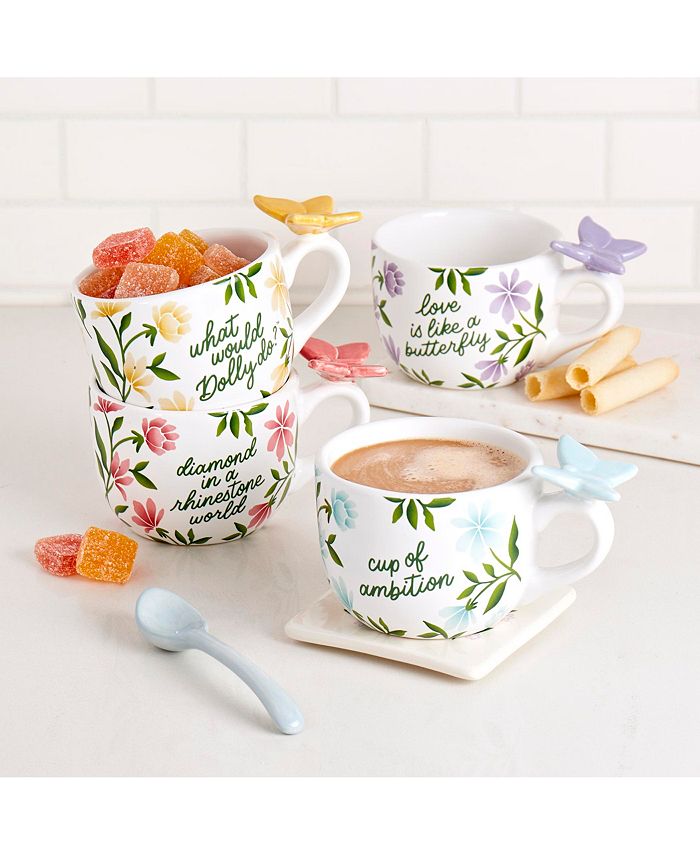 Dolly Parton Floral Butterfly Cappuccino Mugs, Set of 4 - Macy's