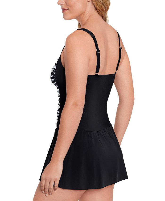 Swim Solutions Printed Tummy Control Twist Bra One Piece Swimdress