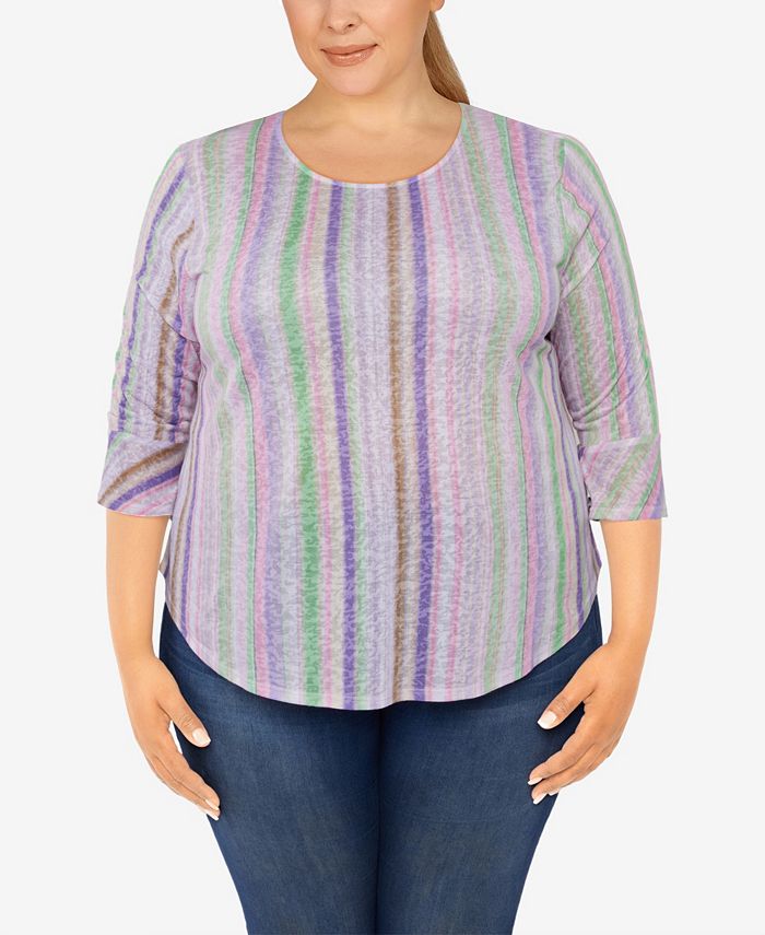 Ruby Rd. Plus Size Knit Candy Stripe Print Top - Macy's