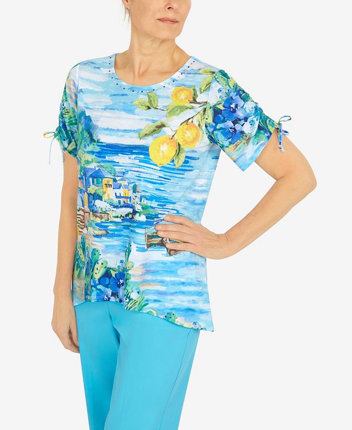 Alfred Dunner Women's Cool Vibrations Positano Sharkbite Crew Neck T ...