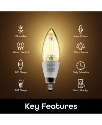 LUX Edison B11 Filament WiFi LED Smart Bulb, B11 Candelabra, 4W, E12 Base, Dimmable, White Light ...