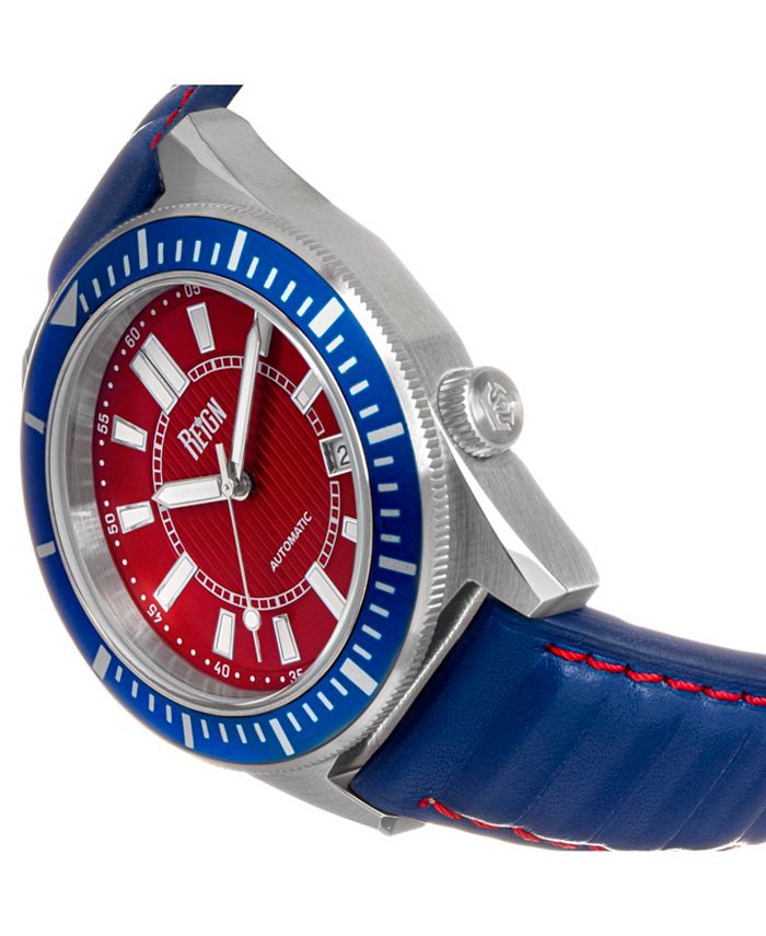 Reign Men Francis Leather Watch - Blue/Red, 42mm - Macy's