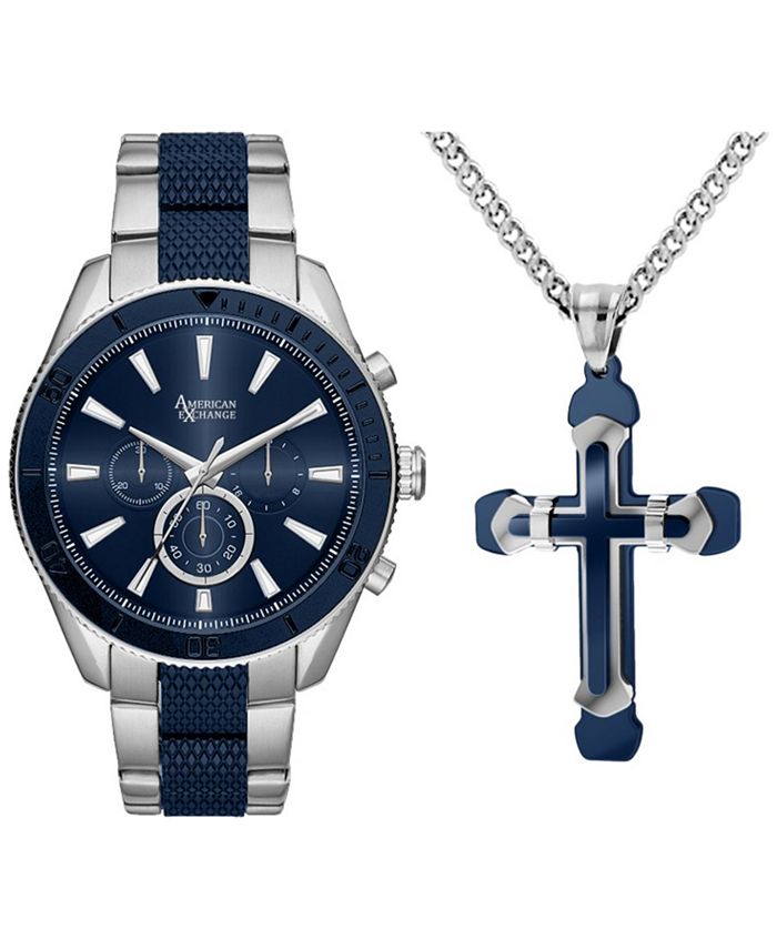 American Exchange Men's Two-Tone Bracelet Watch 46mm Gift Set - Macy's