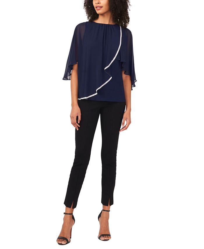 MSK Women's Asymmetric Embellished Chiffon Overlay Top - Macy's