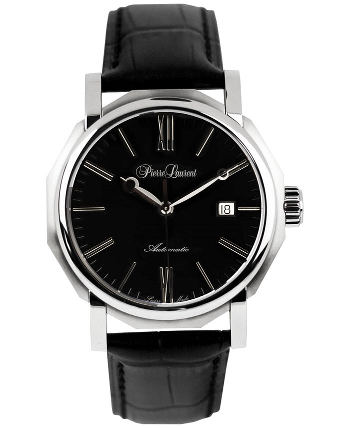 Pierre Laurent Men's Swiss Automatic Heirloom Black Leather Strap Watch ...