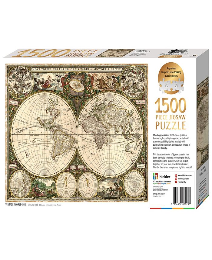 Mindbogglers Gold-Tone Foil 1500-Piece Jigsaw Puzzle Vintage-Like World ...