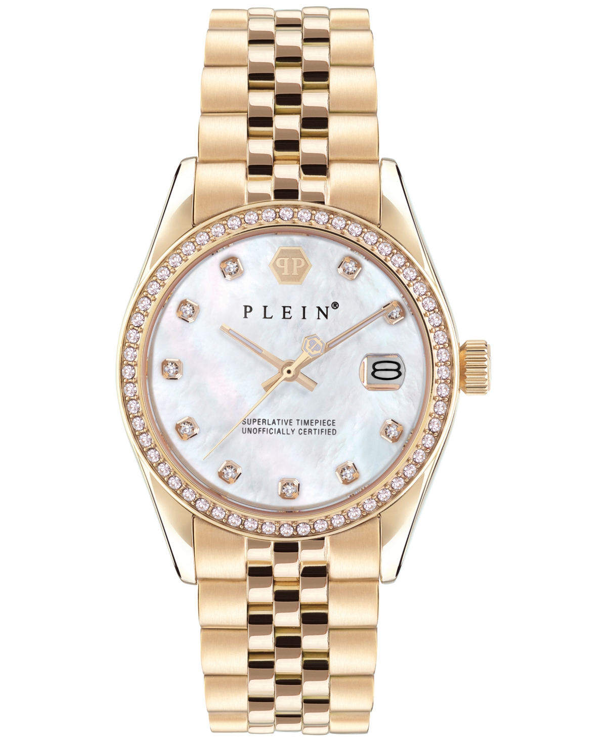 Philipp Plein Womens Date Superlative Gold Ion-Plated Bracelet Watch 34mm - Ip Yellow Gold
