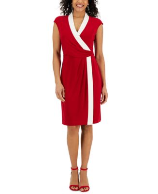Kasper Women's Colorblocked Cap-Sleeve Faux-Wrap Dress - Macy's