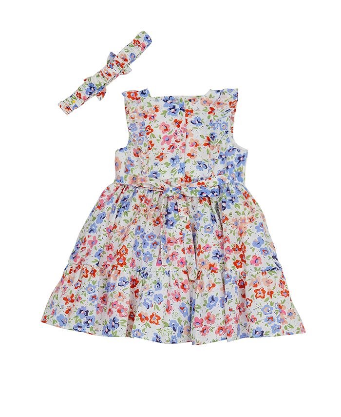 Rare Editions Baby Girls Floral Dress with Headband, 2 Piece Set - Macy's