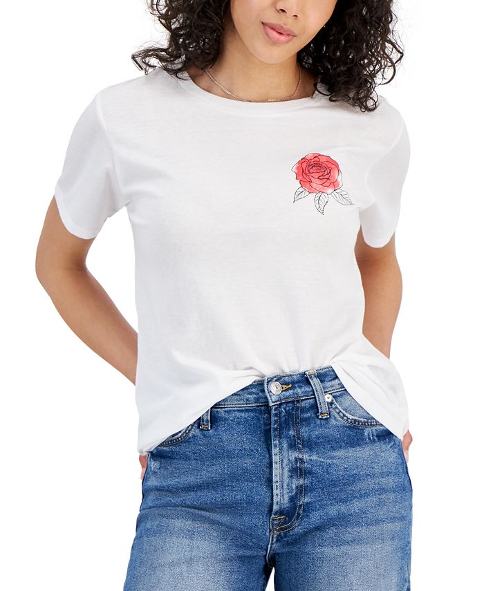 Rebellious One Juniors' Rose Short-Sleeve Crewneck Tee - Macy's