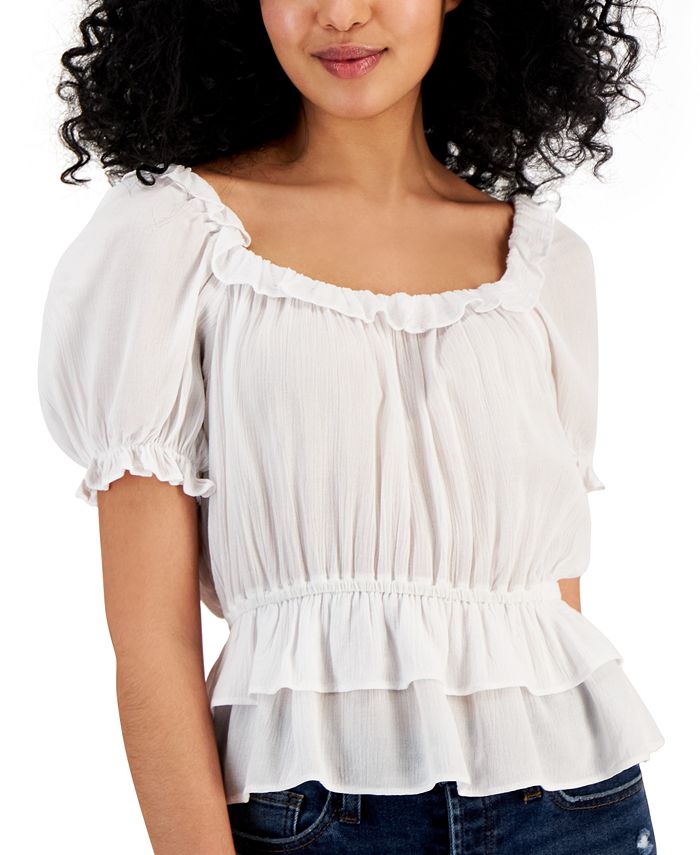 Kingston Grey Juniors' Short-Sleeve Ruffle-Hem Peplum Top - Macy's