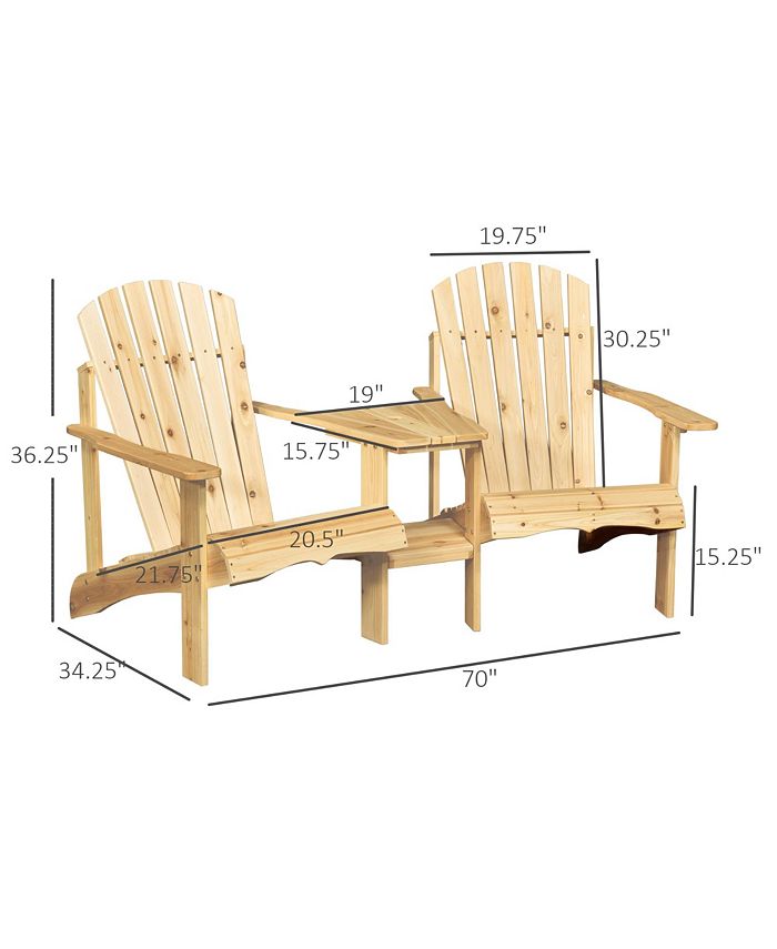 Outsunny Set of 2 Wooden Adirondack Chairs, Outdoor Double Seat with ...
