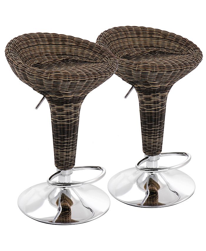Elama 2 Piece Adjustable Backless Wicker Bar Stool in Brown - Macy's