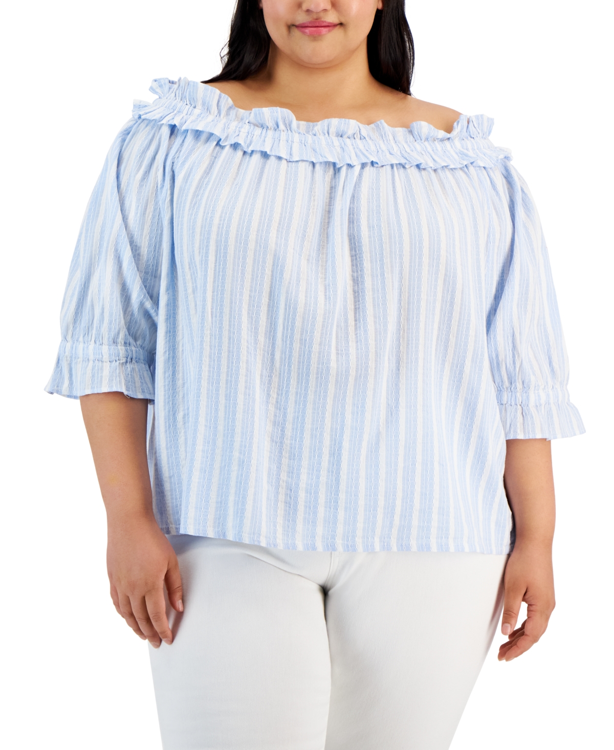 Click here for Tommy Hilfiger Plus Size Off-The-Shoulder Top - Bl... prices