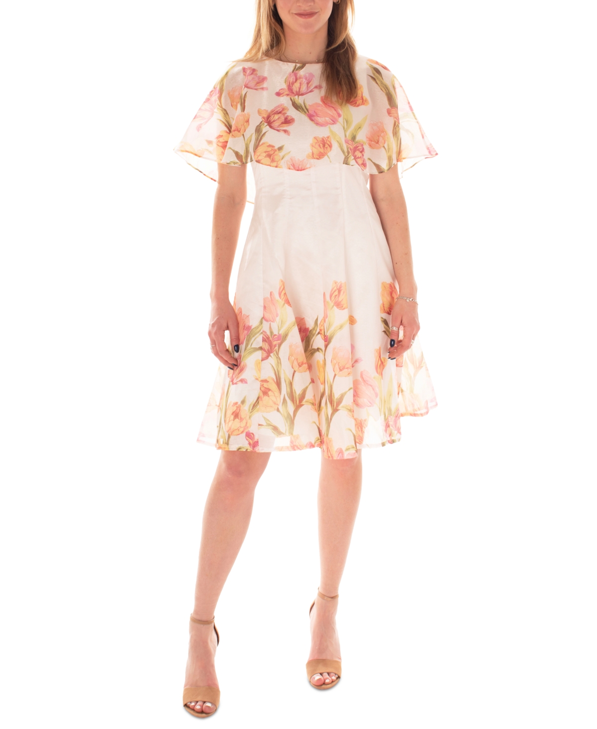 Maison Tara Women's Floral-border-print Organza Cape Dress In Cream ...