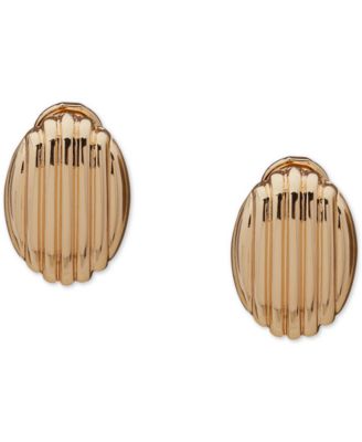 Anne Klein Gold-Tone Ridged Button EZ Comfort Clip Earrings - Macy's