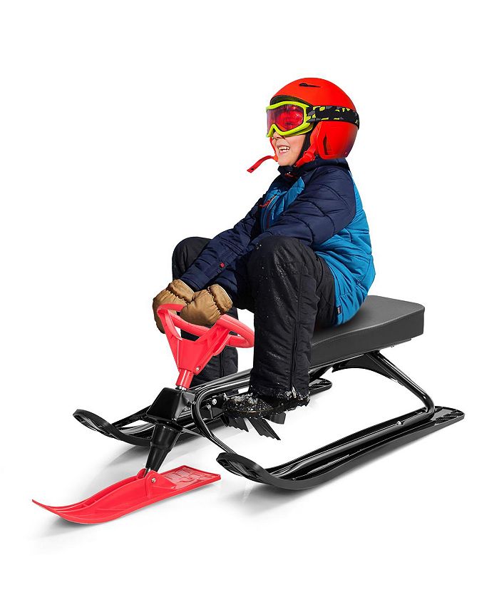 Costway Metal Snow Racer Sled w/Steering Wheel and Brakes Kids Snow ...