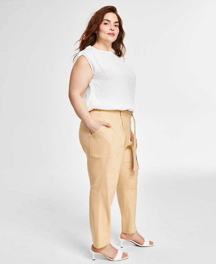Calvin Klein Plus Size High-Rise Tie-Waist Cargo Pants - Macy's