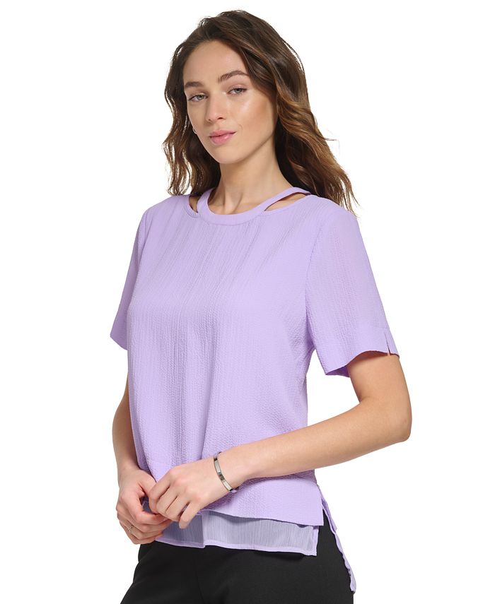DKNY Women's Short Sleeve Shoulder Cut-Out Top - Macy's