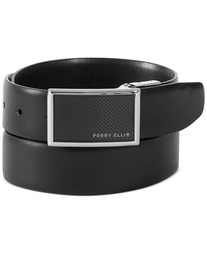 Perry Ellis Men's Leather Graphite Plaque Reversible Belt - Macy's