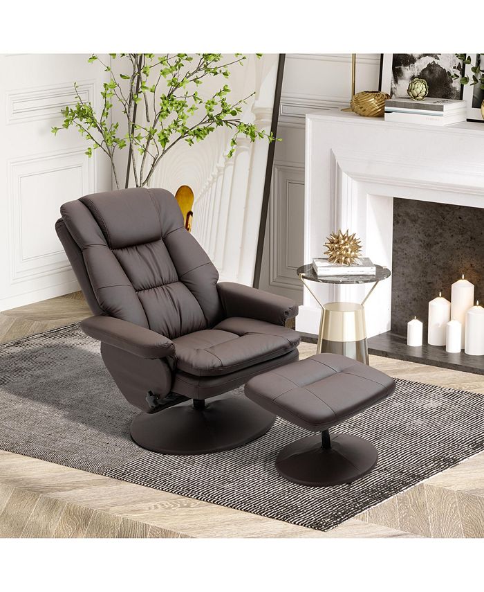 HOMCOM Recliner and Ottoman with Wrapped Base, Swivel PU Leather ...