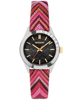 Missoni Women's Swiss Classic Red Multicolor Zigzag Fabric Strap Watch ...