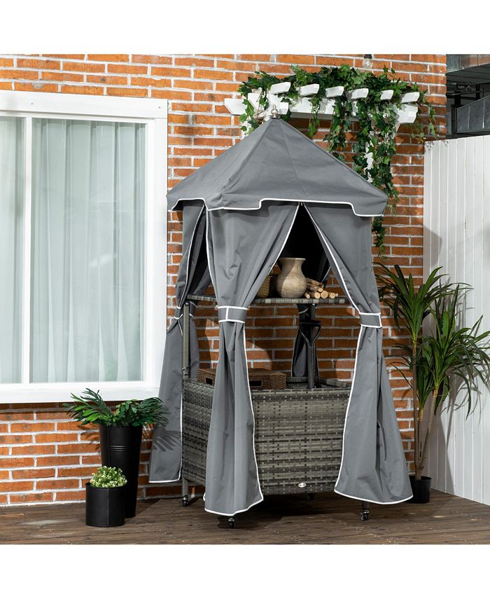 Outsunny Outdoor Towel Valet Caddy, Covered Poolside Towel Holder Rack ...