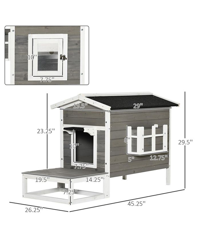 PawHut Wooden Large Deluxe Elevated Indoor Outdoor Cat Dog House with ...