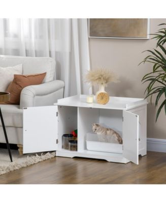 PawHut Wide & Large Cat Litter Box Furniture Hidden Farmhouse Table ...