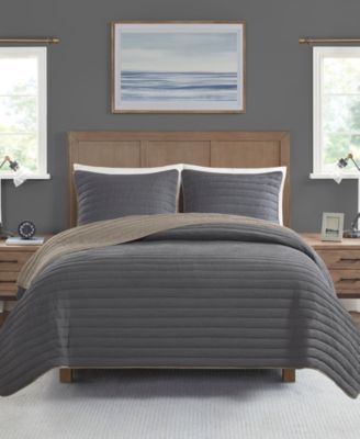 Madison Park Franklin 3 Piece Crinkled Microfiber Reversible Quilt Set ...