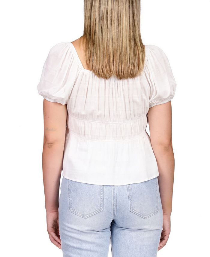 Sanctuary Women's Textured Square-Neck Puff-Sleeve Top - Macy's