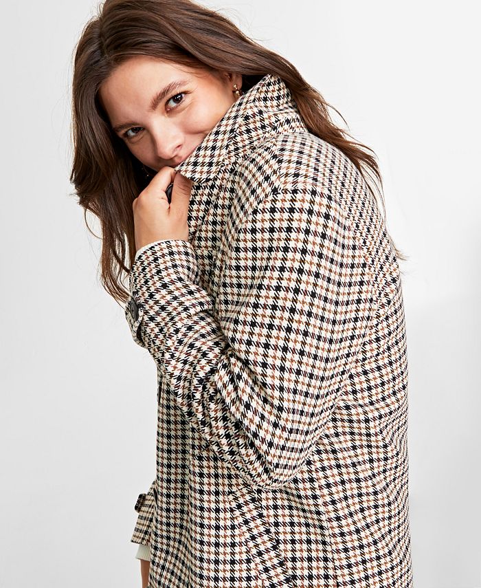 On 34th Women's Checked Car Coat, Created for Macy’s - Macy's